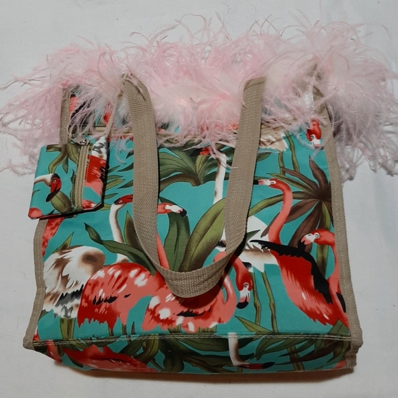 Behringer | Bags | Flamingo Tote Bag Cruise Ready Pink Feather Plumes ...